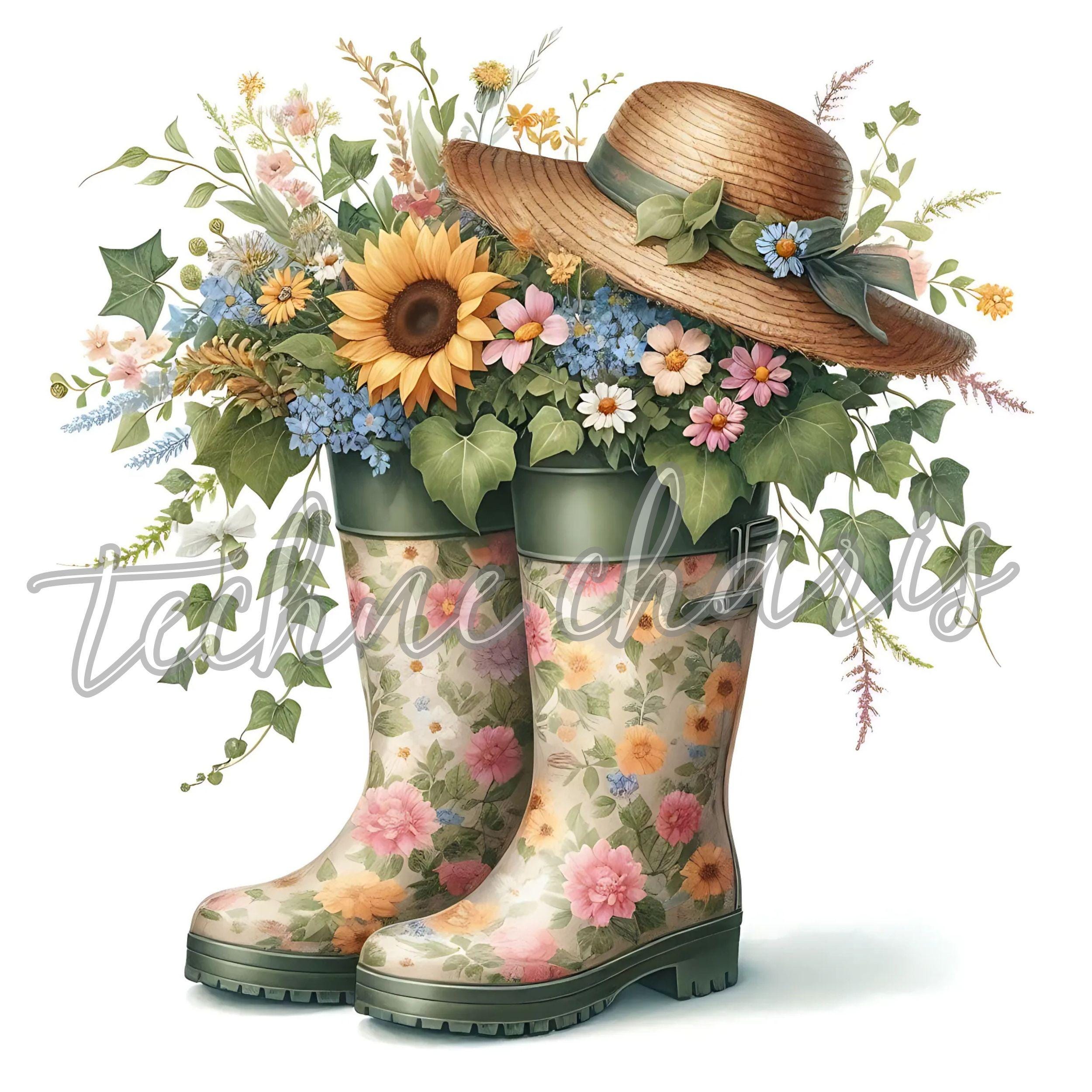 Floral Garden Boots Clipart | 10 High-quality 300 DPI Jpgs | Watercolor ...