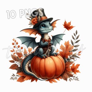 Fall Dragon PNG Clipart Bundle | 10 Cute Fantasy Dragons on Pumpkins ...