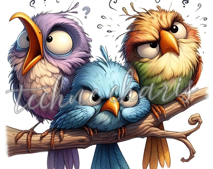 22 Cute & Funny Birds Clipart PNG Bundle - Watercolor Quirky Whimsical ...