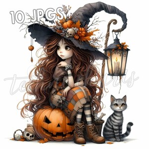 Halloween Witch Girl Clipart, Set of 10 High Quality 300 DPI Jpegs ...