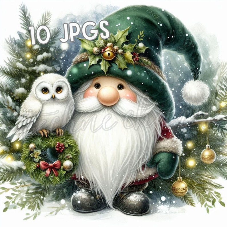 Christmas Gnome Clipart Set, Holiday Owl & Wreath (10 Jpgs) - Etsy UK