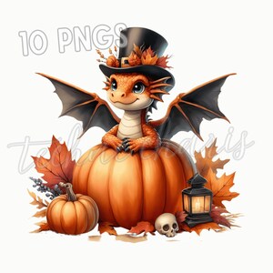 Fall Dragon PNG Clipart Bundle | 10 Cute Fantasy Dragons on Pumpkins ...