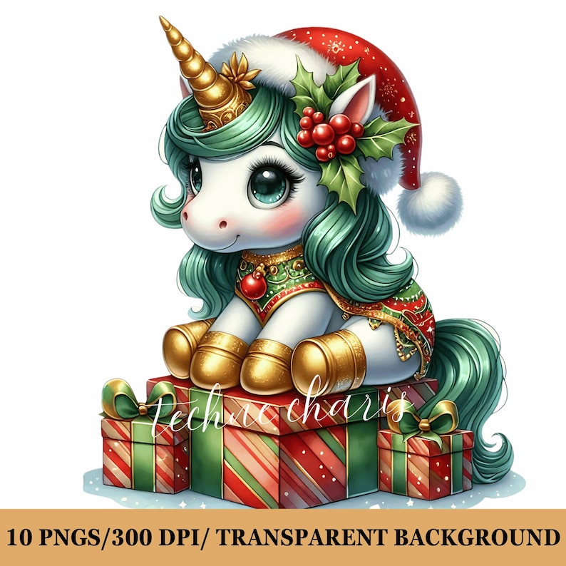 Watercolor Christmas Unicorn Clipart Bundle, 10 Festive PNG (digital ...