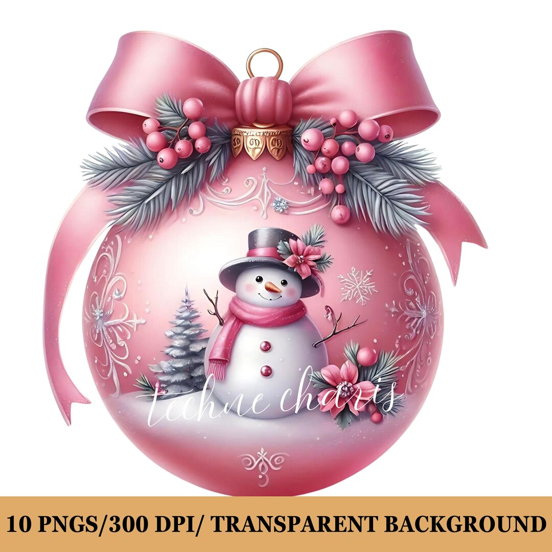 Pink Christmas Ornament Clipart Bundle, Holiday Baubles PNG (digital ...