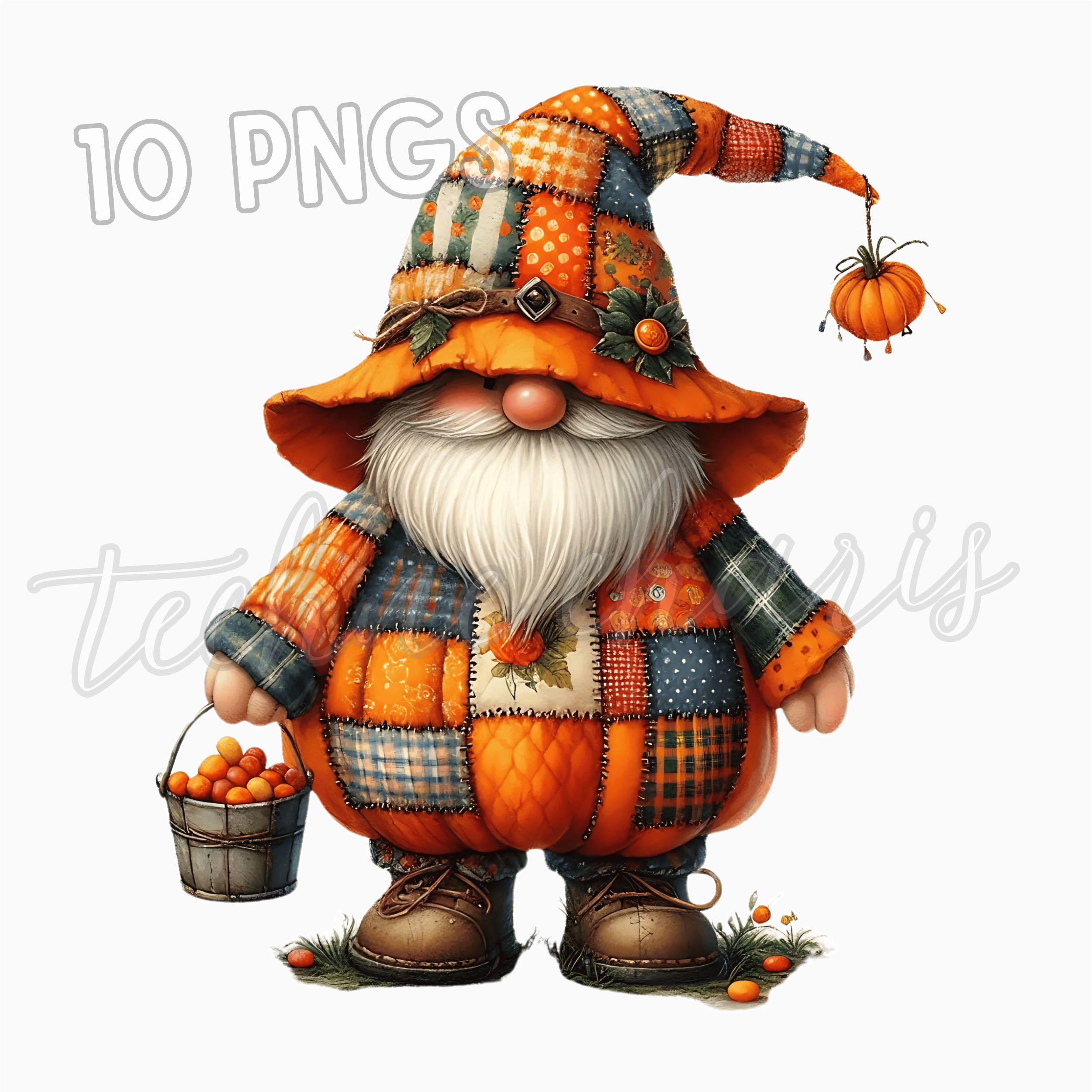 Halloween Pumpkin Gnome Clipart, Patchwork Candy Costume (PNG Instant ...
