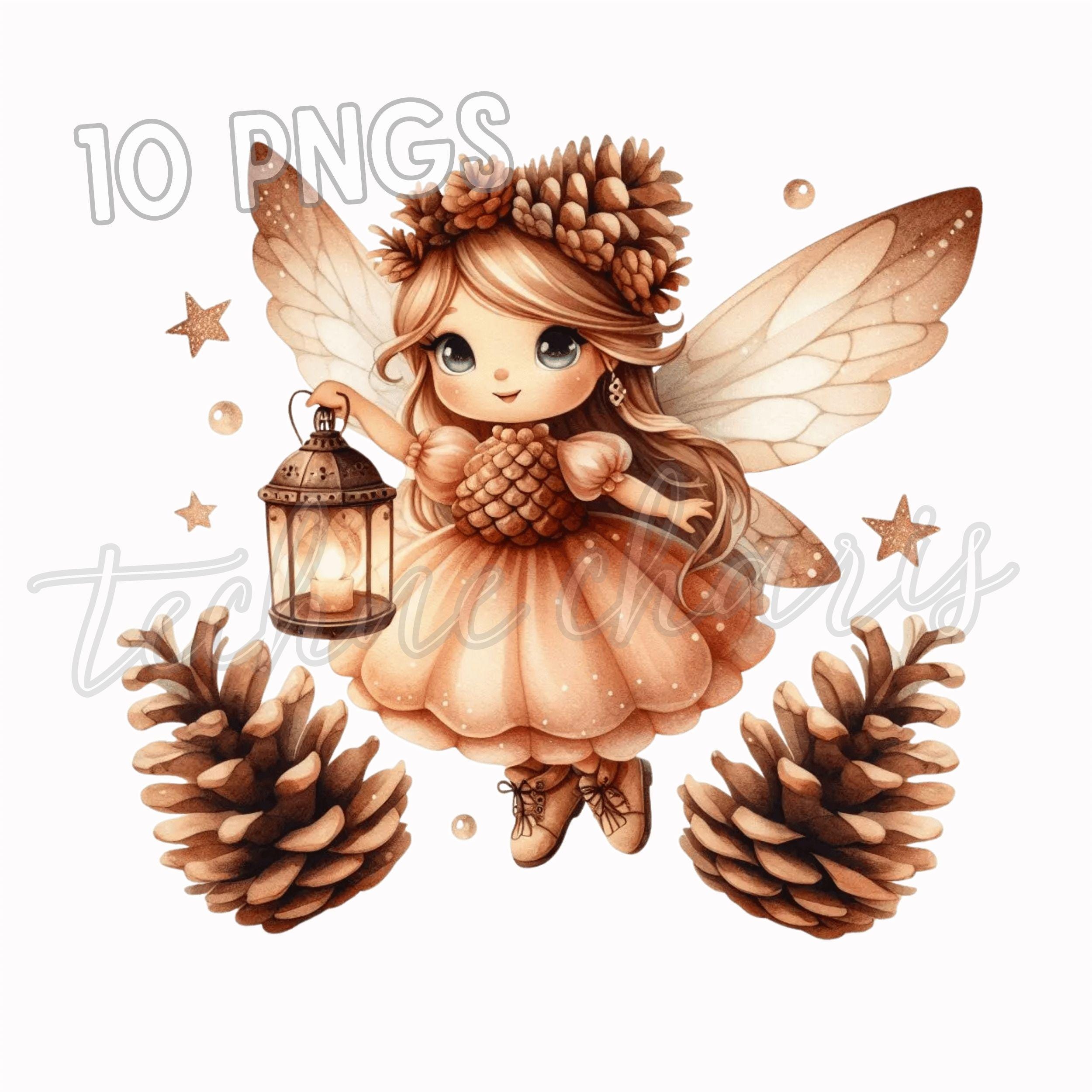Woodland Christmas Fairy Clipart | 10 Pngs | Pinecone Fairy Watercolor ...