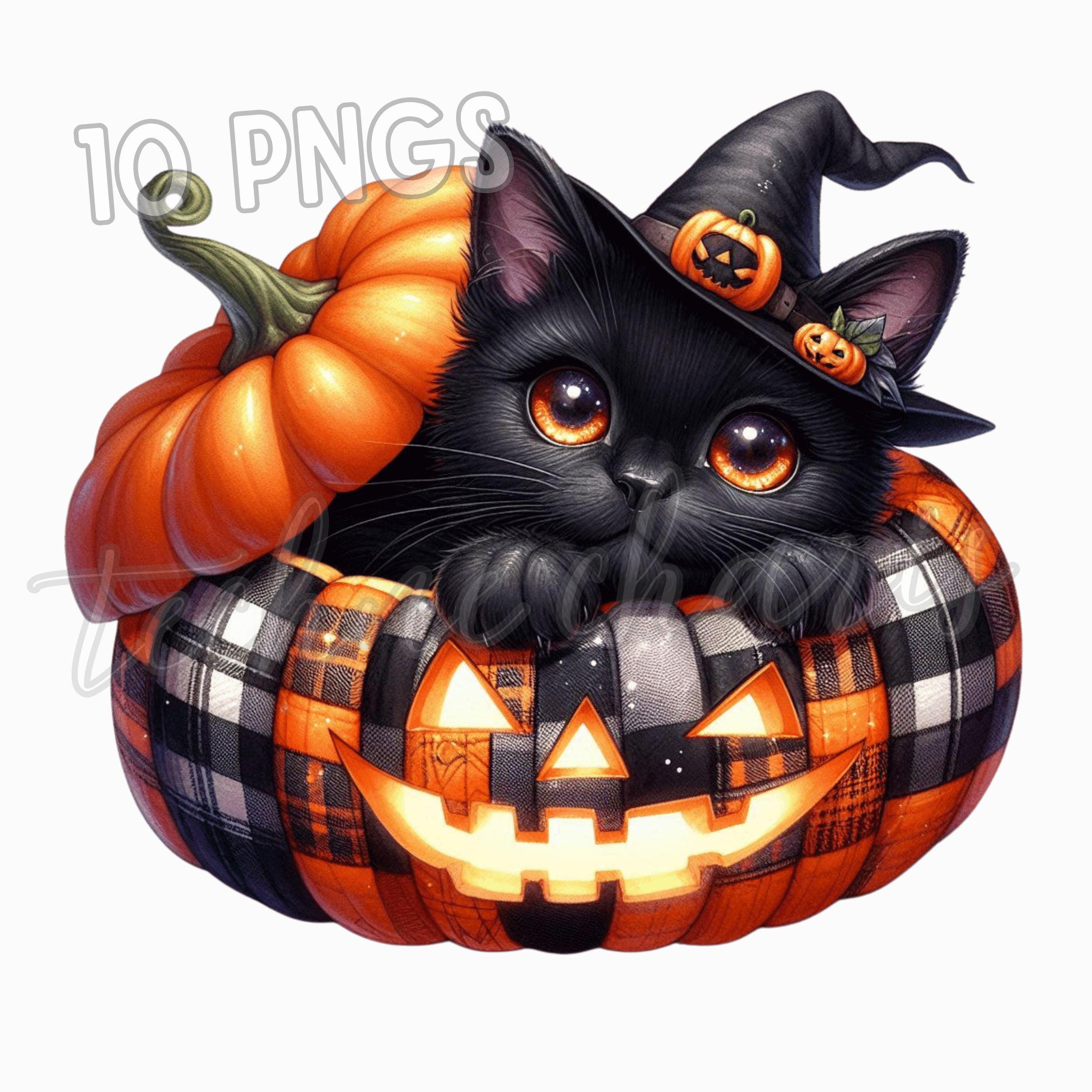 Black Cat Pumpkin Patch PNG | Halloween Witch Kitten Clipart (10 PNG ...