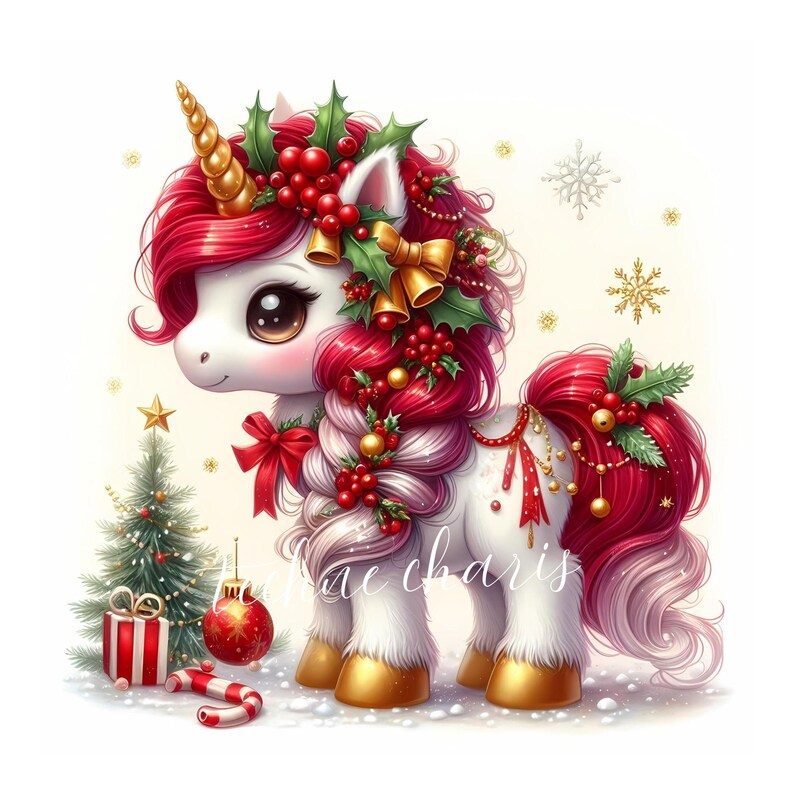 10 Christmas Unicorn Clipart: Frosty Cranberry Design 300 DPI Jpgs - Etsy