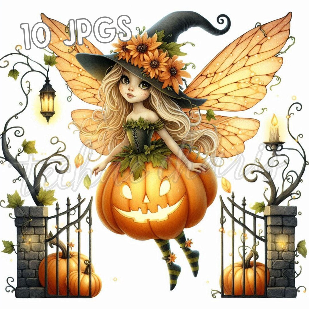 Halloween Fairy Clipart | Spooky Autumn Pumpkin Designs (JPG) - Etsy