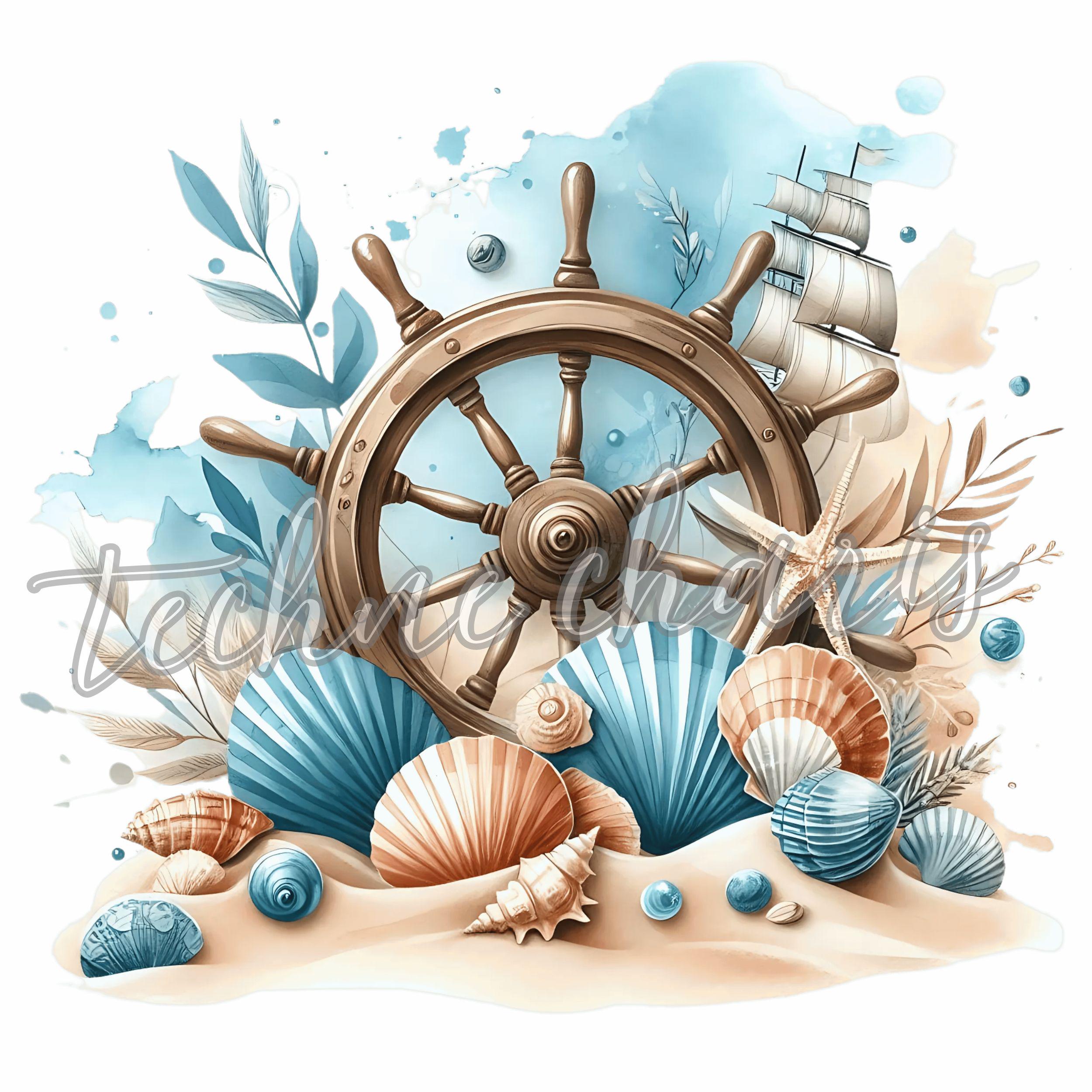 Watercolor Nautical Clipart, 10 Beach Clipart PNG, Summer Clipart ...