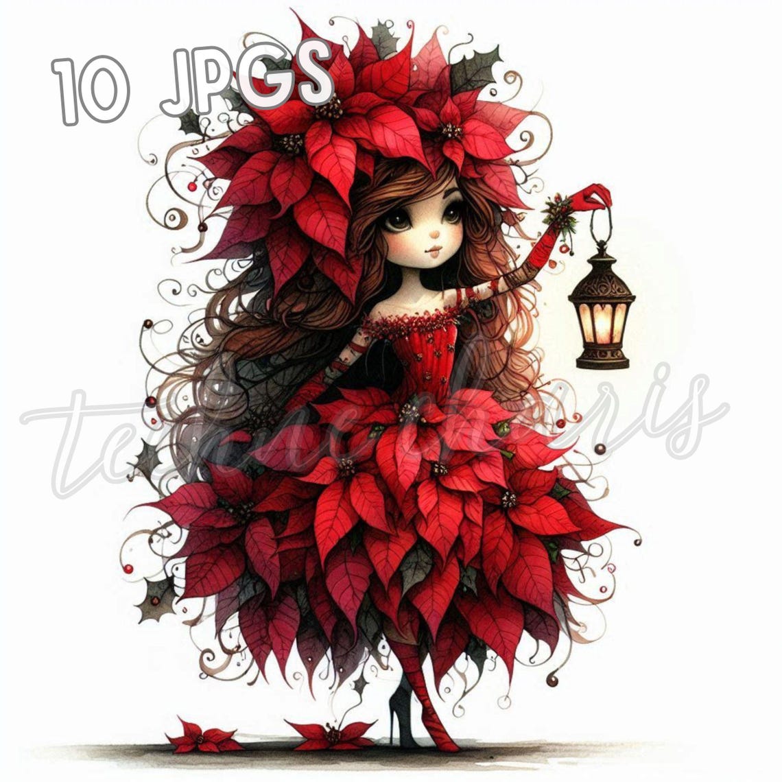 Christmas Fairy Clipart | 10 JPG Poinsettia Dress Holiday Enchantress ...