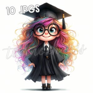 Whimsical Girl Graduate Clipart Bundle – 10 Graduation Theme Jpgs, 300 ...