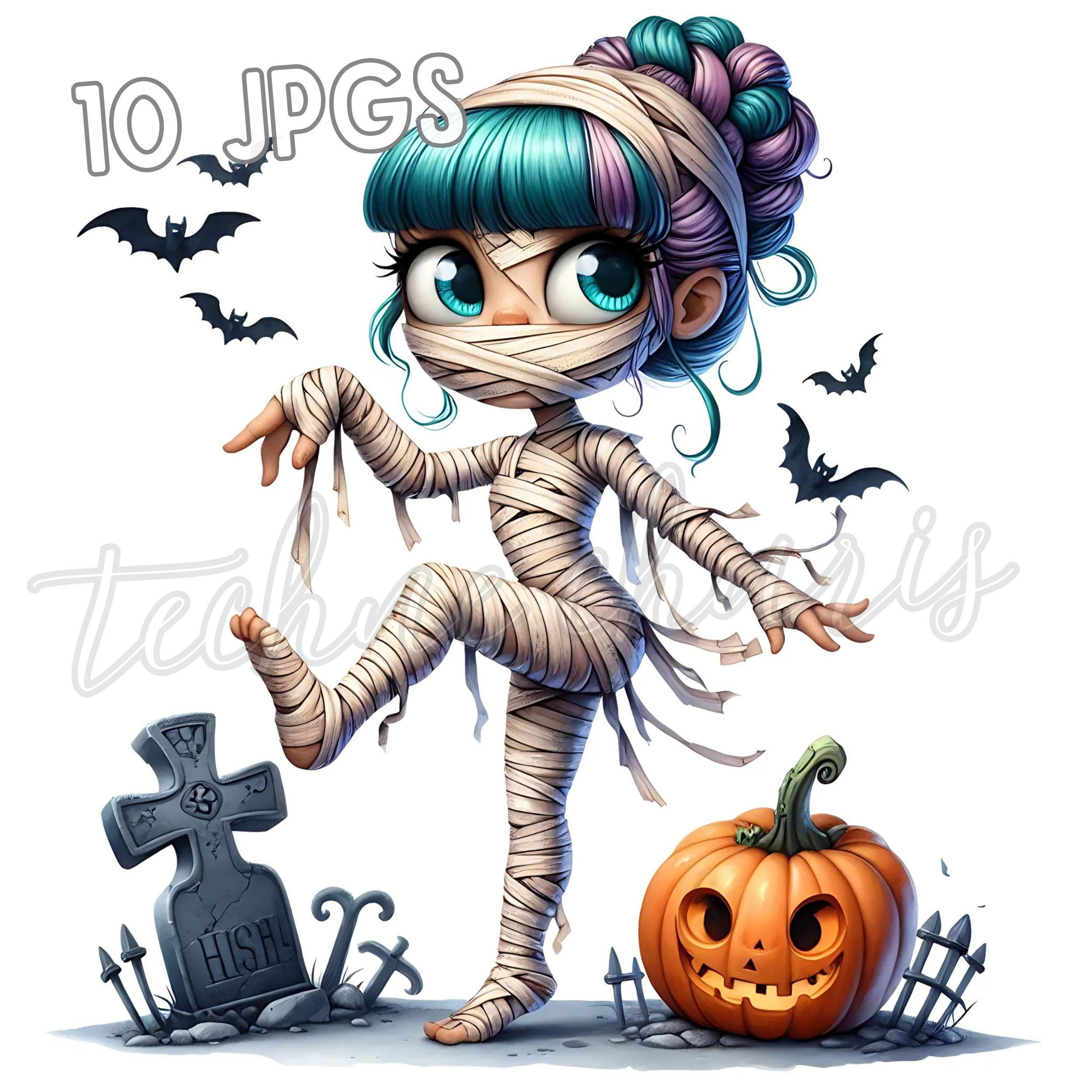 Whimsical Mummy Girl Clipart | Halloween Watercolor Art (JPG, 300 DPI ...