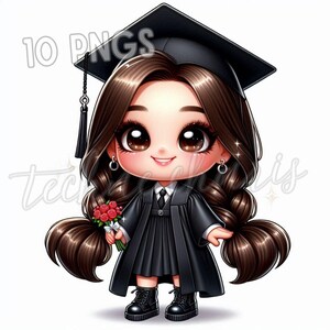 Chibi Graduation Girl PNG Bundle | 10 Cute Watercolor Graduate Cliparts ...
