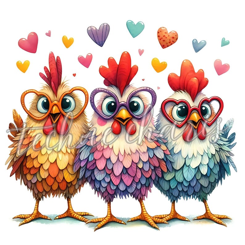 Whimsical Funny Chickens Clipart, Set of 10 High Res Jpgs, Watercolor ...