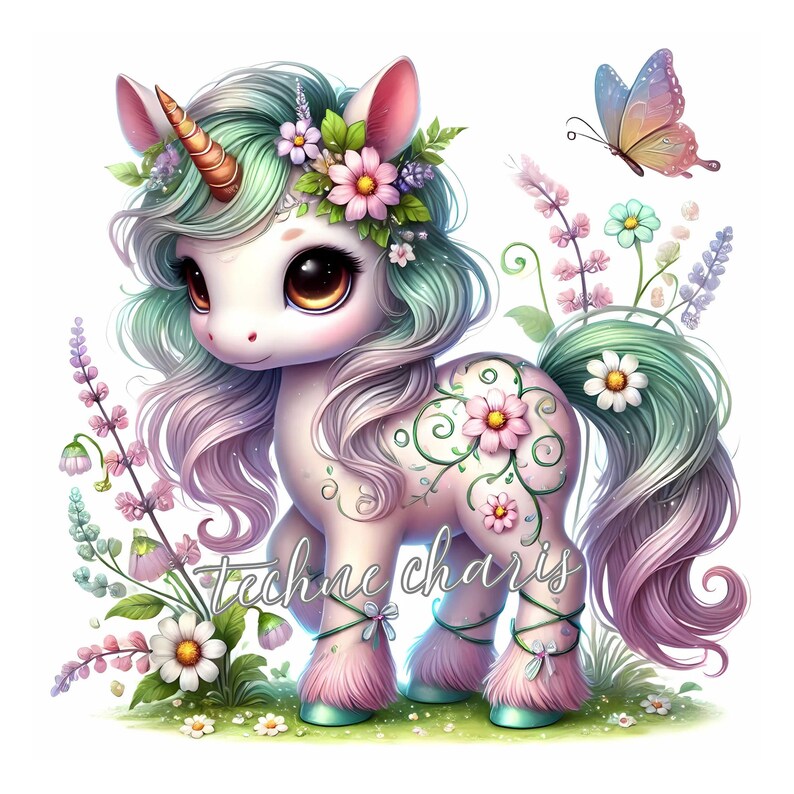 Floral Unicorn Clipart | Whimsical Nursery Decor (jpegs) - Etsy