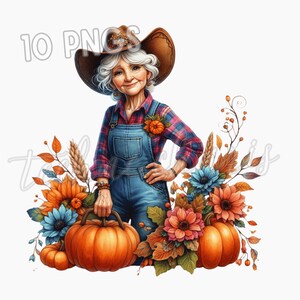 Country Grandma Fall PNG Clipart | 10 Autumn Cowgirl Granny With Hat ...