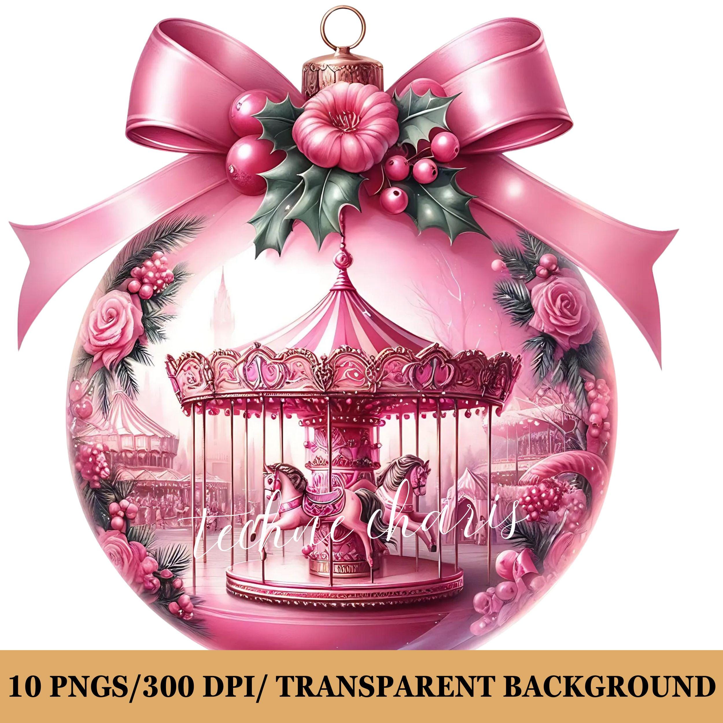 Pink Christmas Ornament Clipart Bundle, Holiday Baubles PNG (digital ...