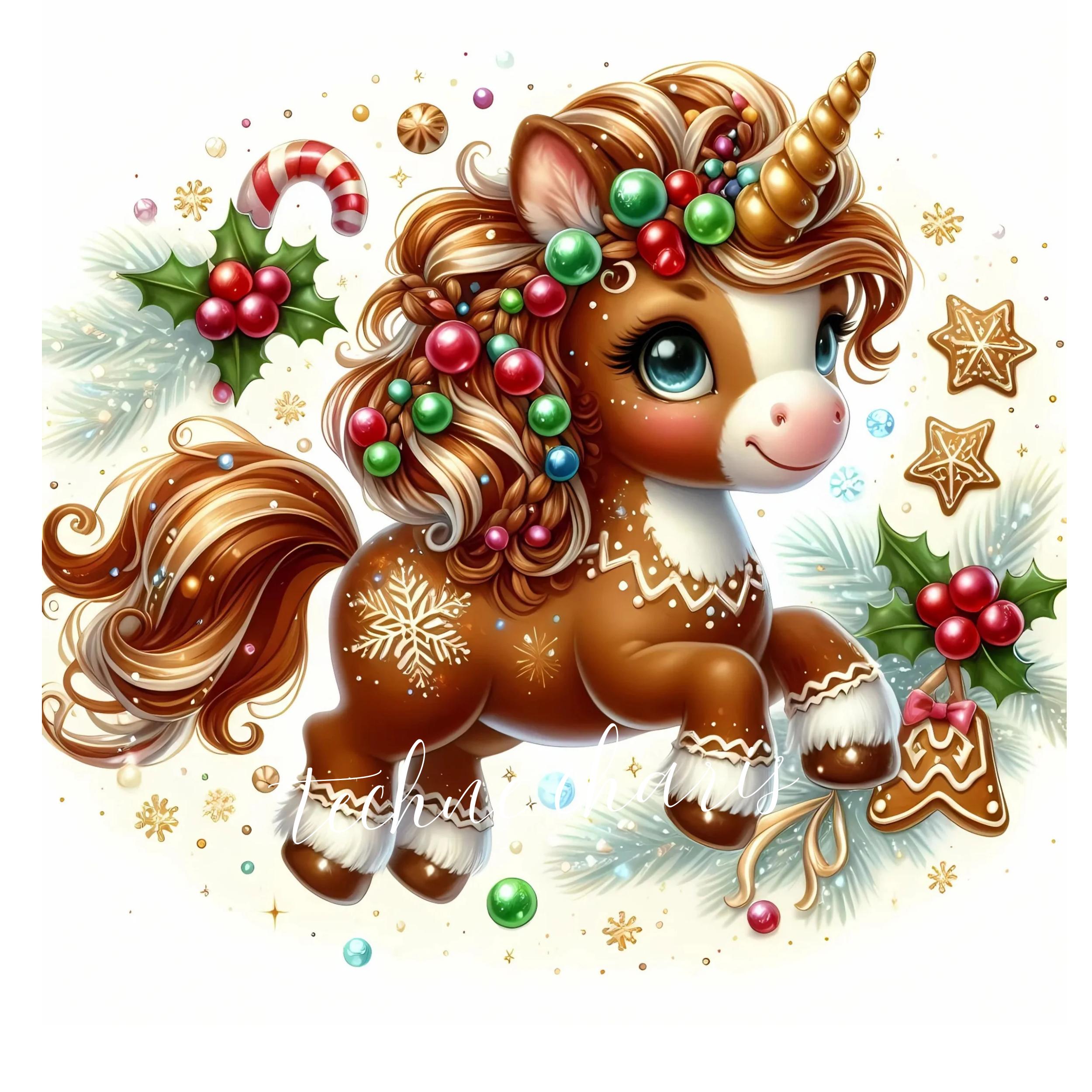 Gingerbread Unicorn Clipart | Whimsical Christmas Jpegs (commercial Use ...