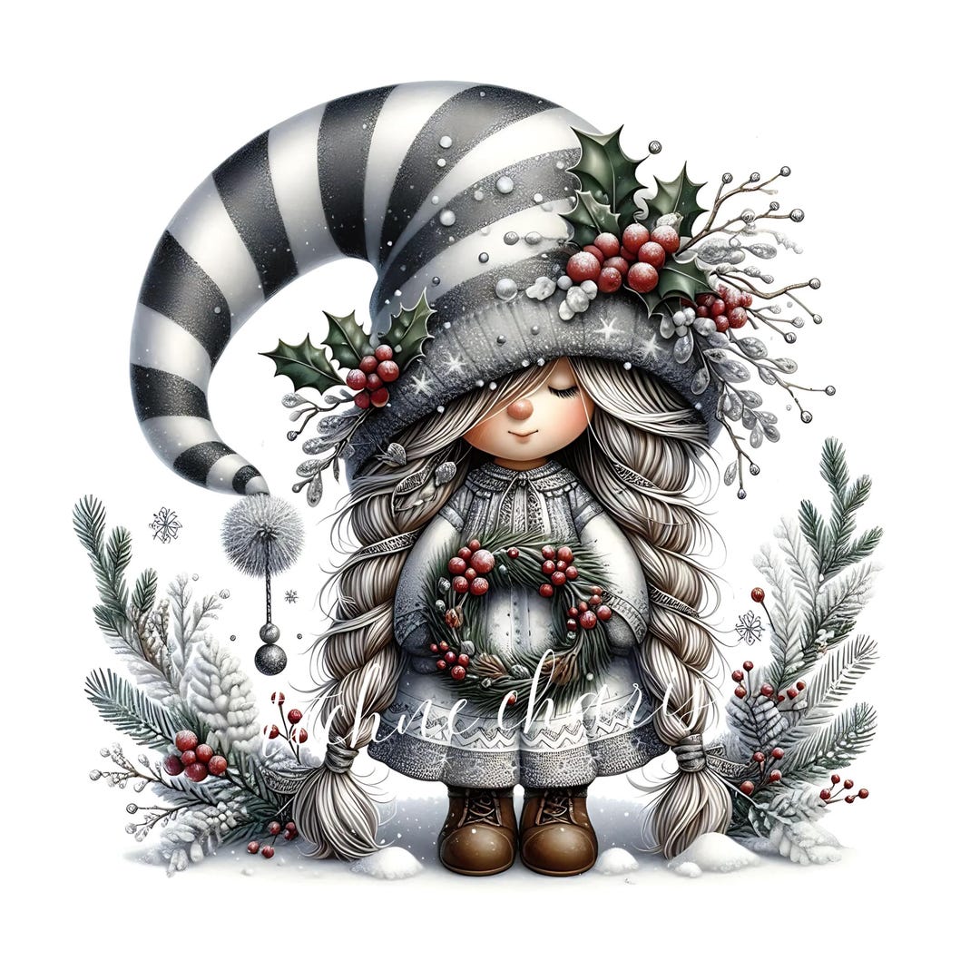 Christmas Wreath Girl Gnomes Clipart | 10 High Quality 300 DPI Jpegs ...