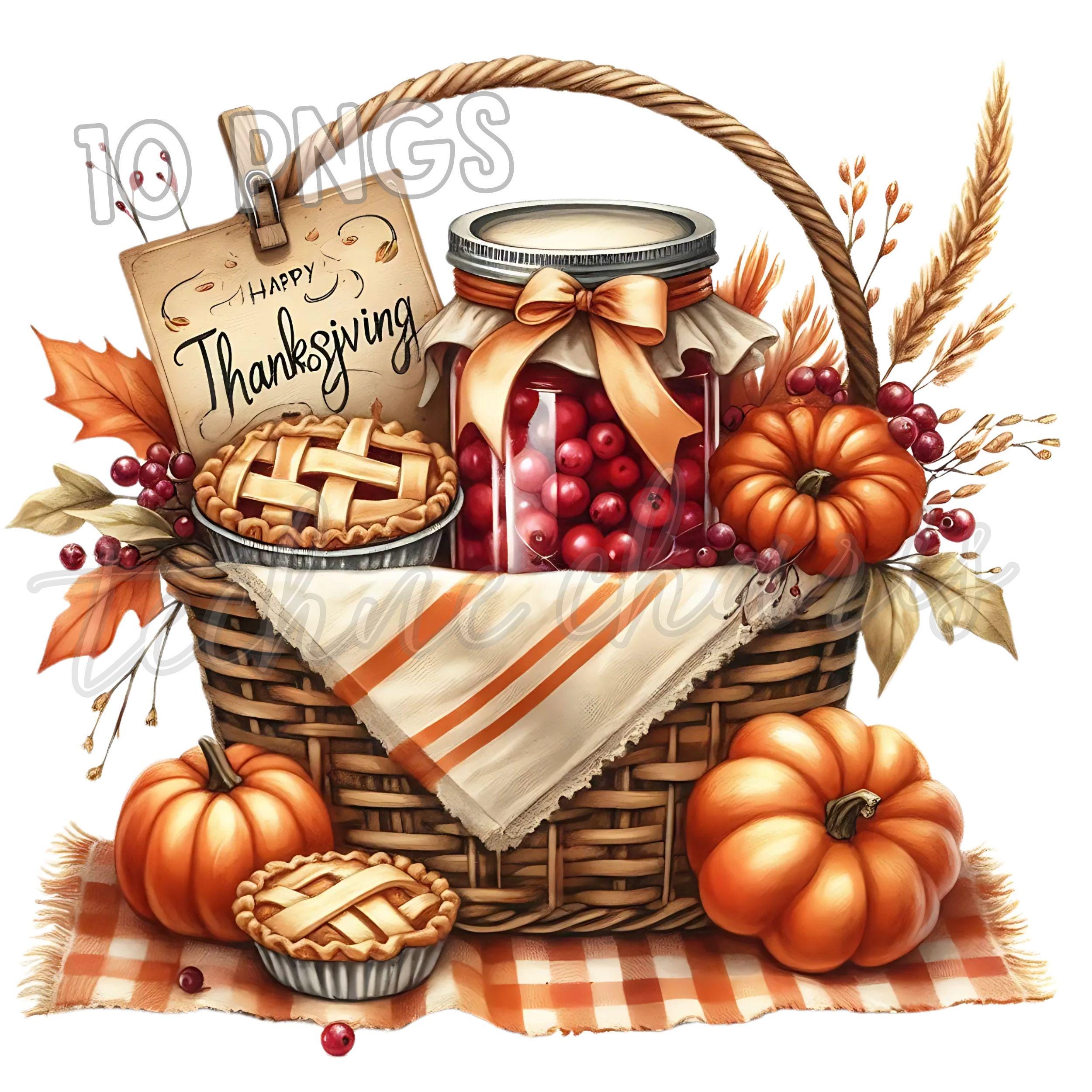 Autumn Basket Clipart: Watercolor Pumpkin Harvest Pngs (commercial Use ...