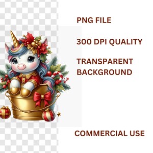 Watercolor Christmas Unicorn Clipart Bundle, 10 Festive PNG (digital ...