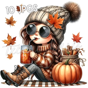 Fall Gnome Clipart 10 Jpgs Autumn Girl Gnome With Pumpkin Spice Drink ...