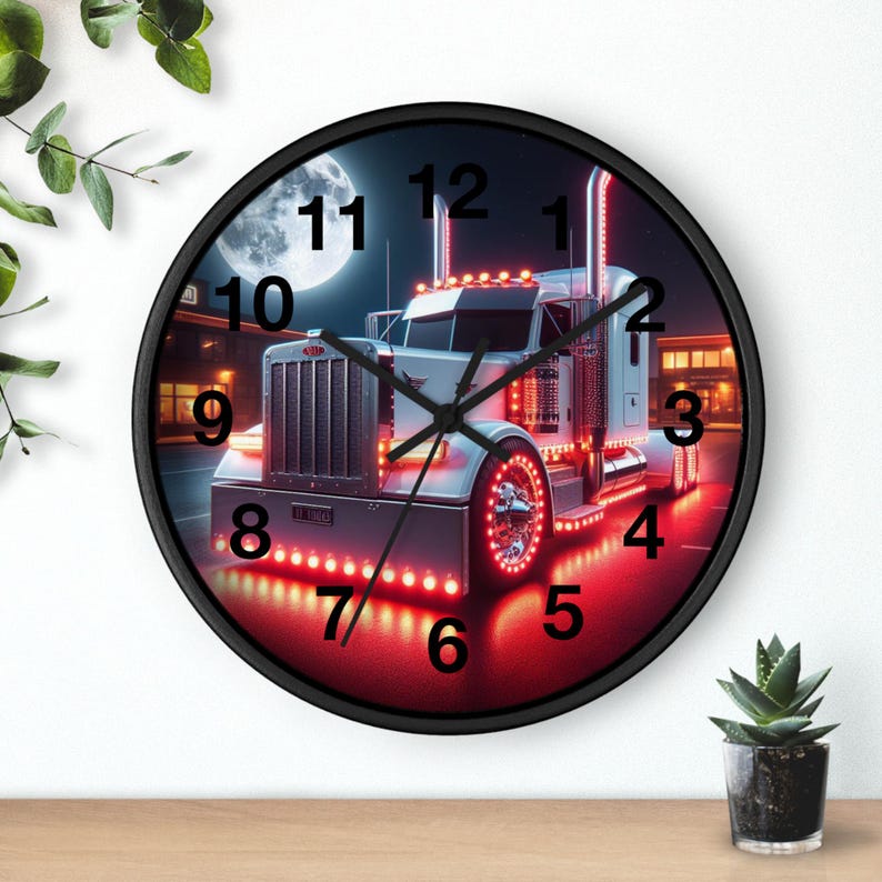 Semi Truck Wall Clock, Red Neon Lights, Unique Gift for Truckers ...