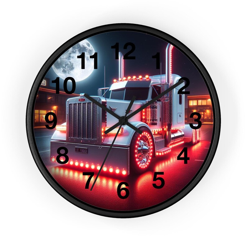 Semi Truck Wall Clock, Red Neon Lights, Unique Gift for Truckers ...