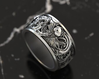 Japanese Koi Fish Band Ring, Handmade Men Ring, Mens Ring, Unique Ring ...