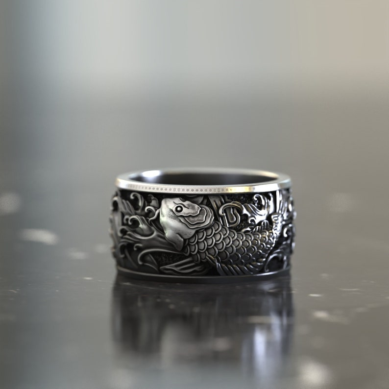 Japanese Koi Fish Band Ring, Handmade Men Ring, Mens Ring, Unique Ring ...