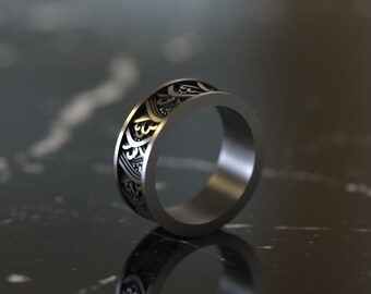 Japanese the Great Wave of Kanagava Engraved Promise Rings for Couples ...