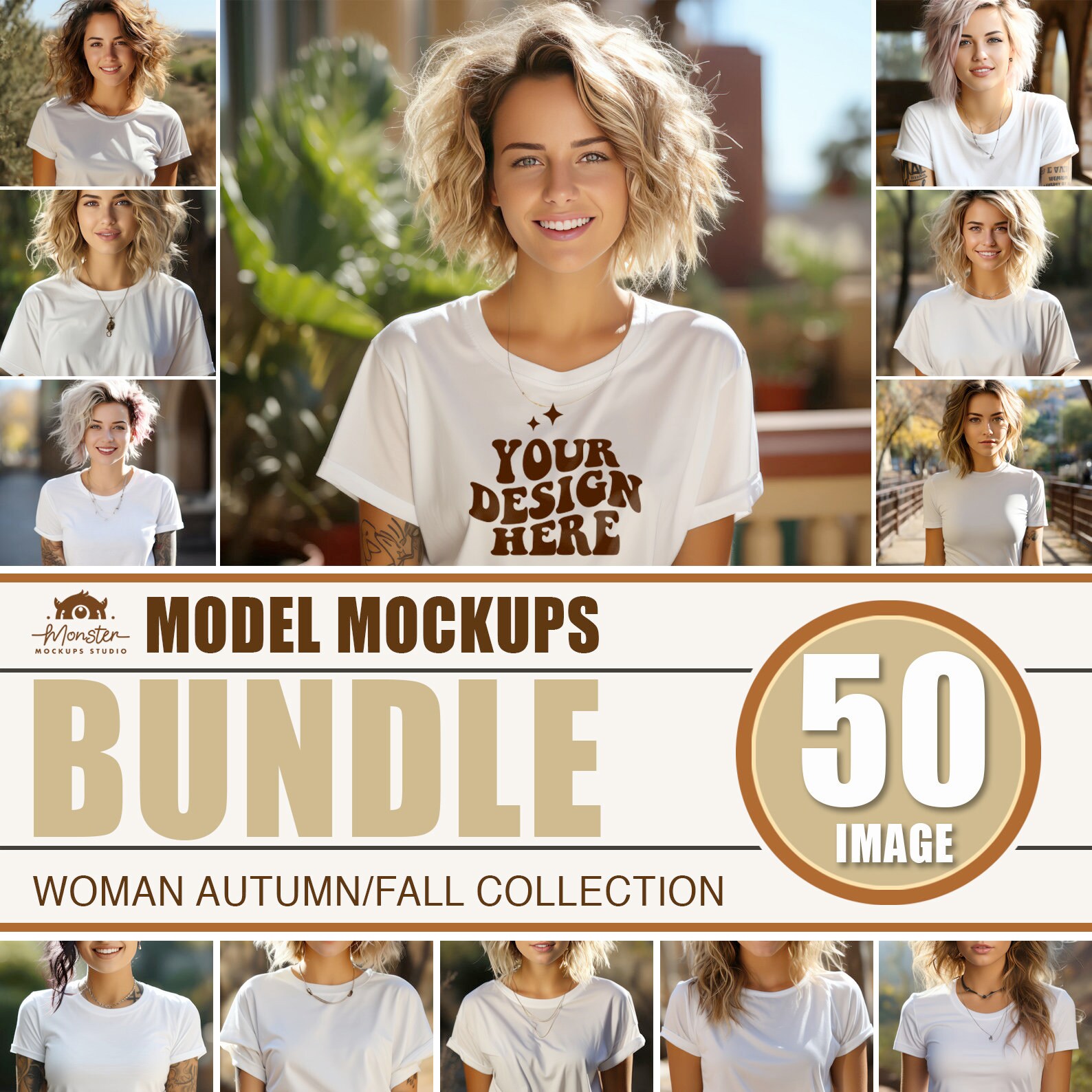 Mockup Female Model Bundle, Woman in White Bella Canvas 3001 Mockup ...