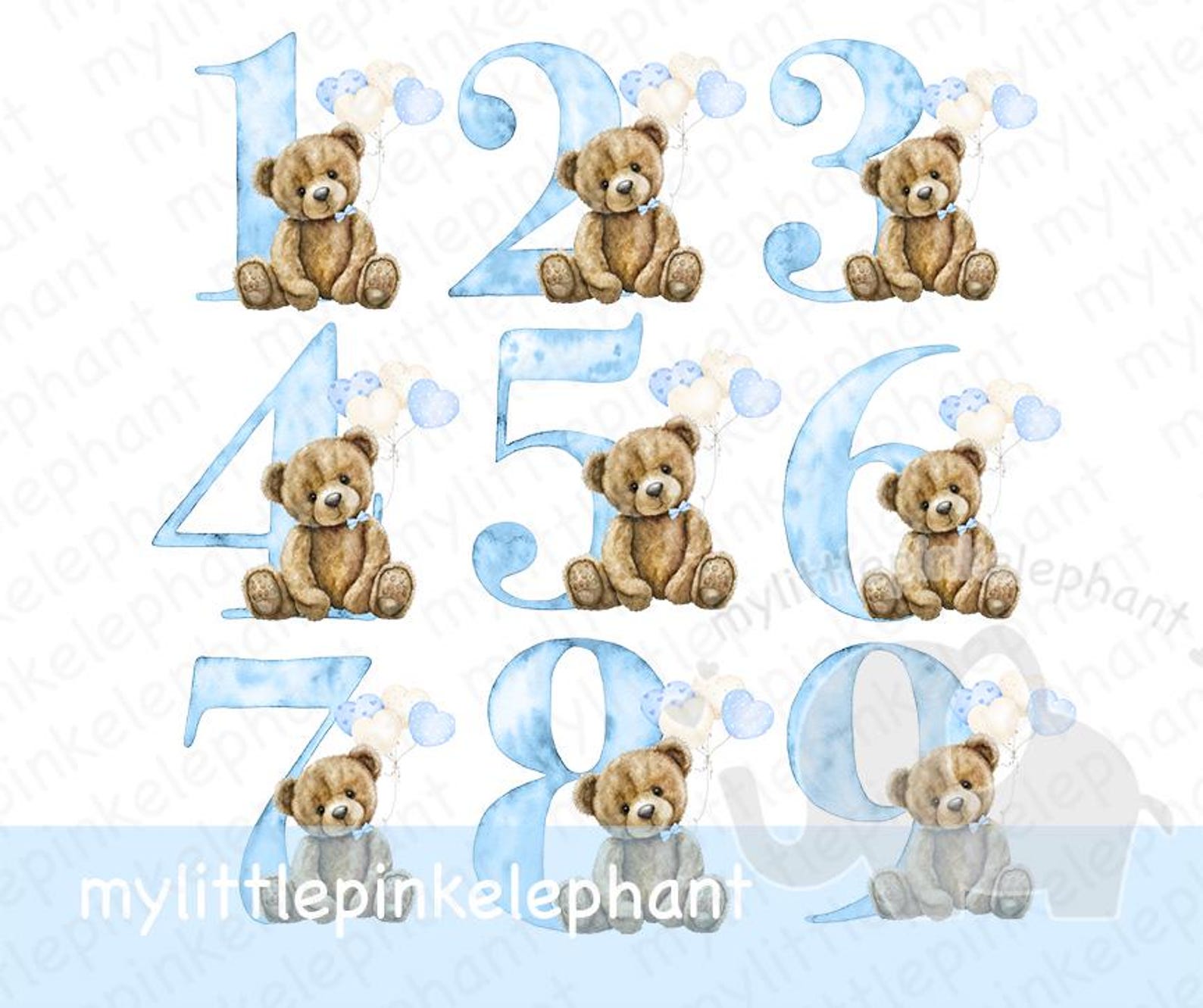 Teddy Bear Number Clipart Png, Blue Full Set, Birthday, Sublimation PNG ...