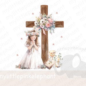 My First Holy Communion PNG, Praying Girl First Communion Clipart, Holy ...