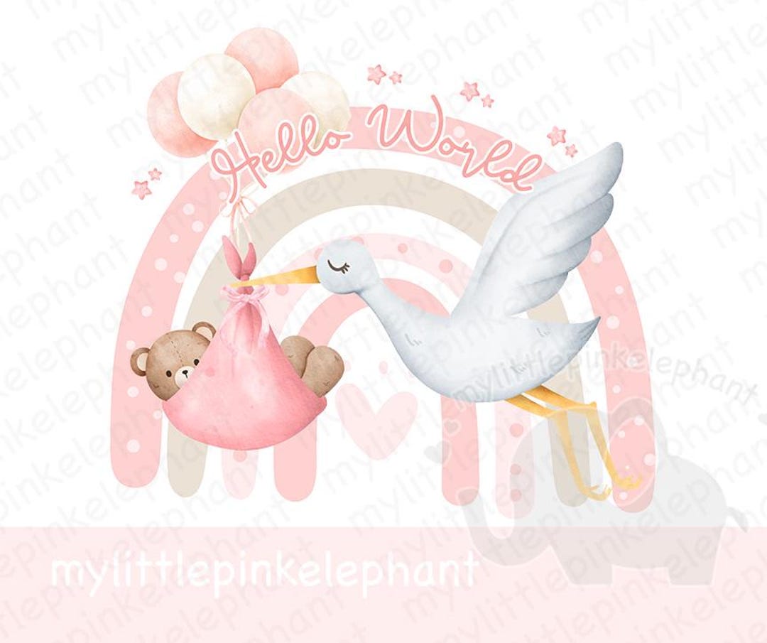 Hello World Girl Pink Rainbow PNG, New Baby Sublimation Design, Baby ...