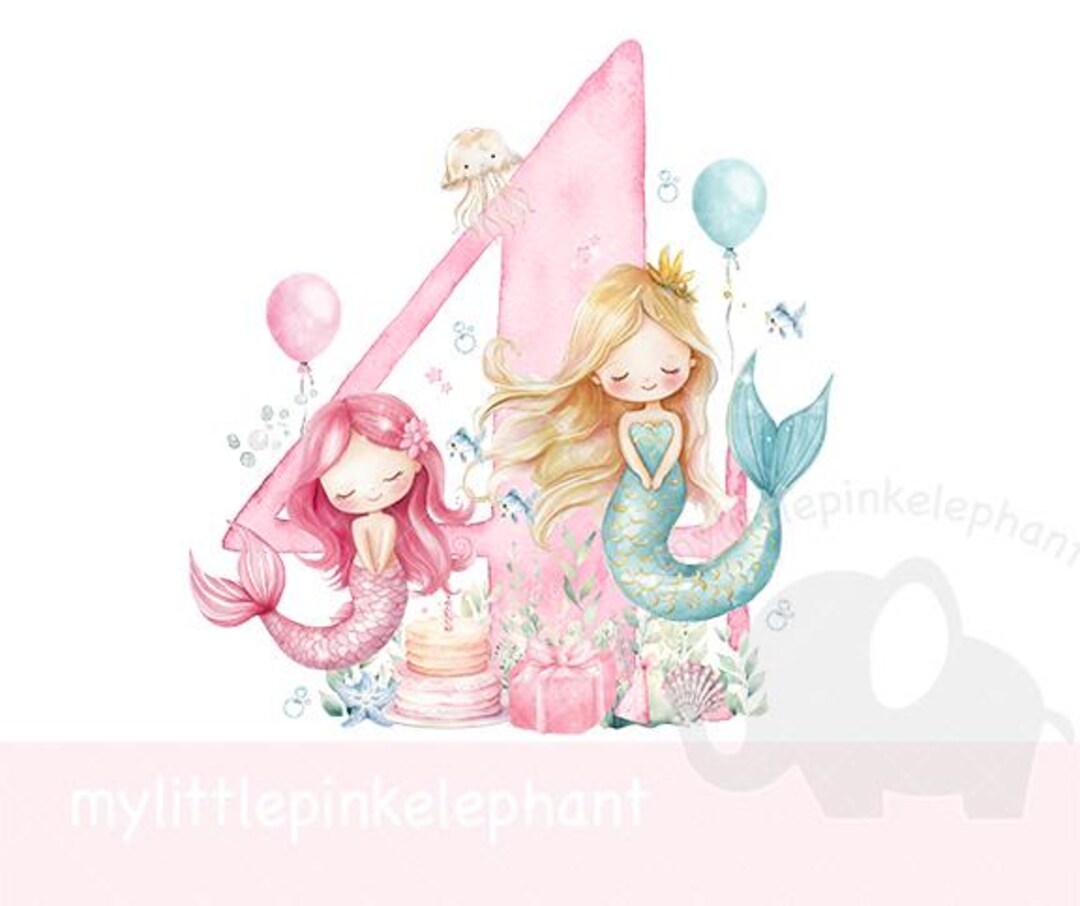 Mermaids PNG, Mermaid 4th Birthday Sublimation Design, Under the Sea ...