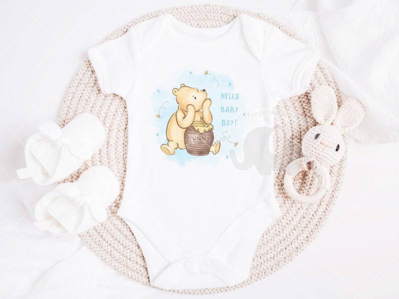 Hello Baby Boy Blue Winnie the Pooh PNG, New Baby Sublimation Design ...