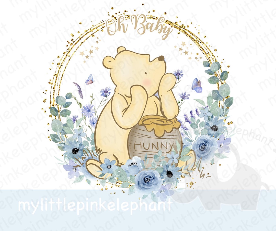Classic Winnie the Pooh Oh Baby Blue Floral Wreath PNG, Winnie the Pooh ...
