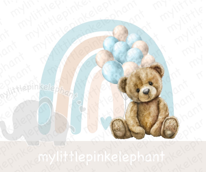 Teddy Bear Blue Balloons & Rainbow PNG, Teddy Bear Clipart, Bear Baby ...