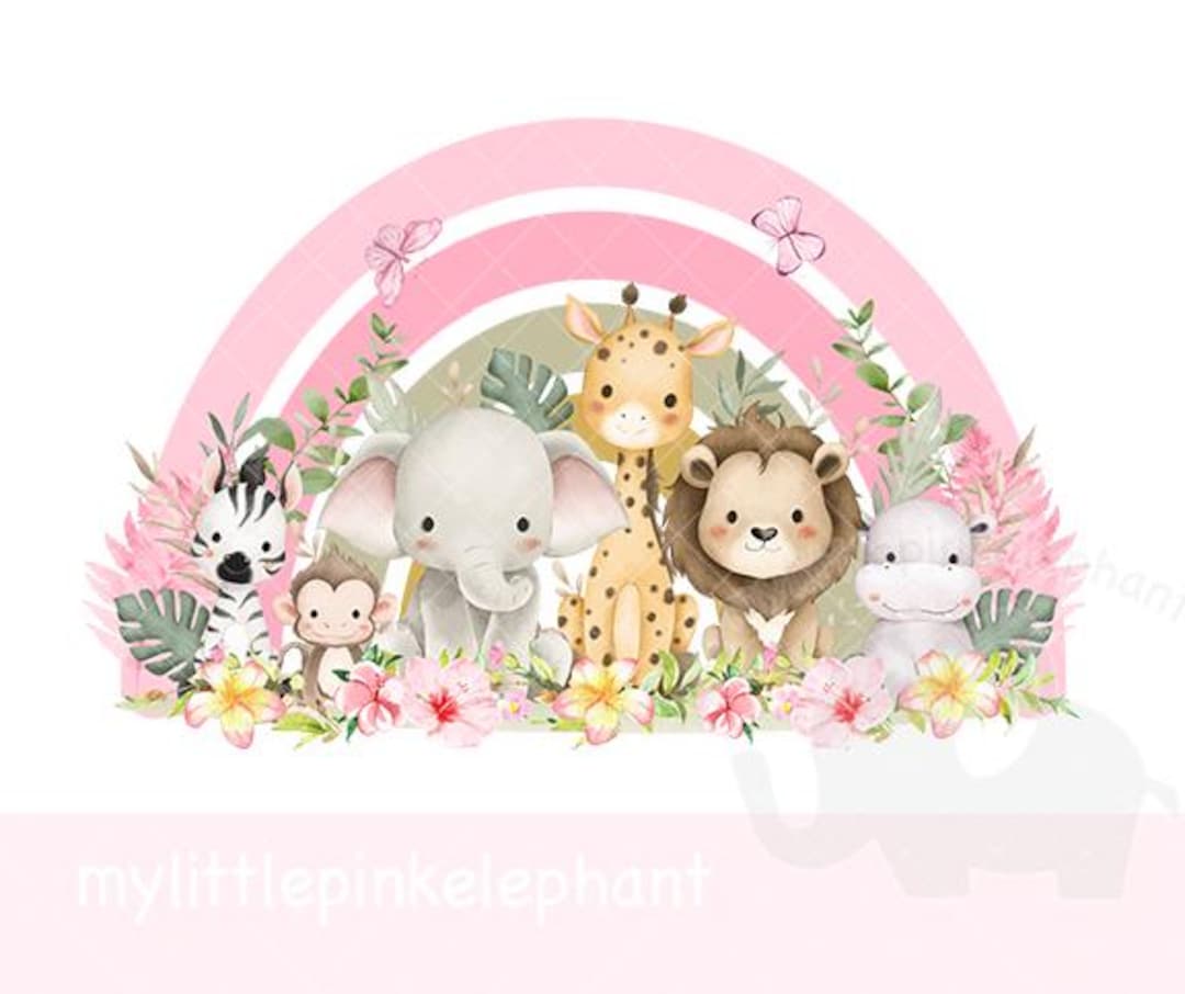 Safari Animals Pink Rainbow PNG, Safari Animals Girls T Shirt Design ...