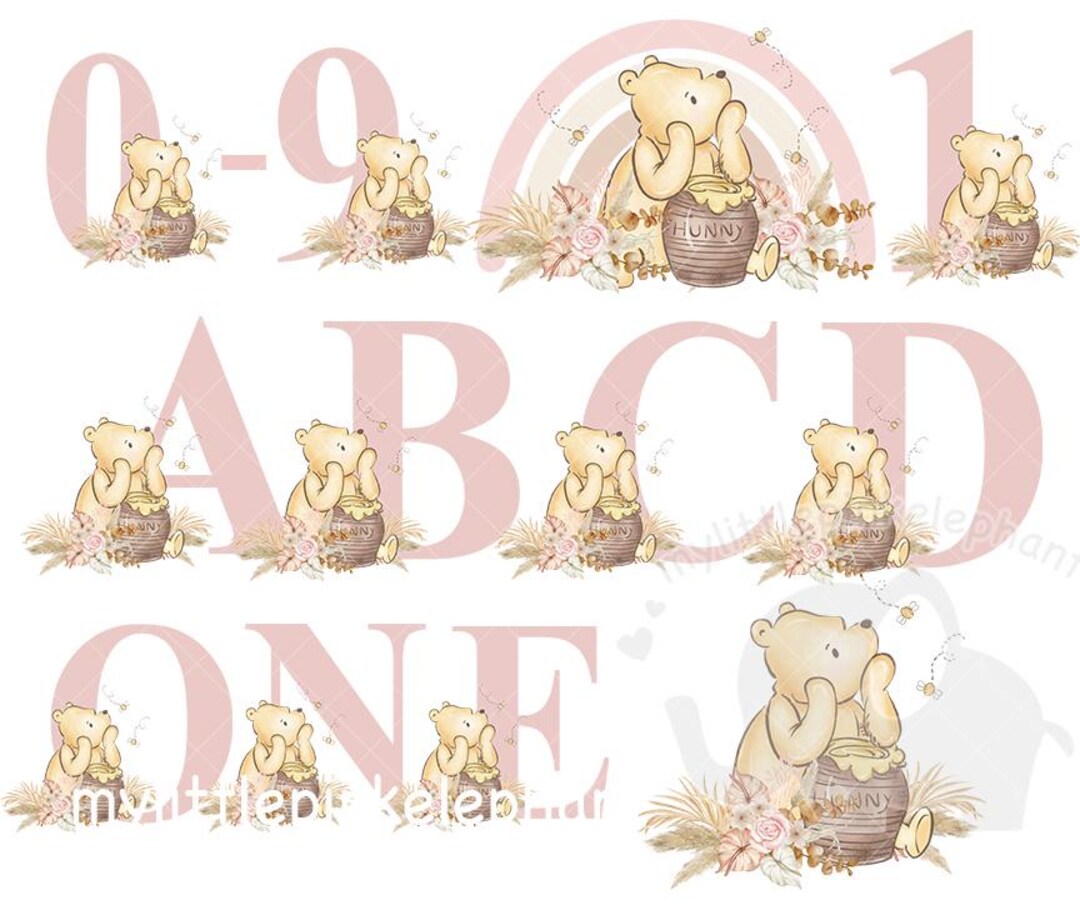 Boho Winnie the Pooh Bundle Ages 1-9 A-Z, Winnie the Pooh PNG, Nursery ...