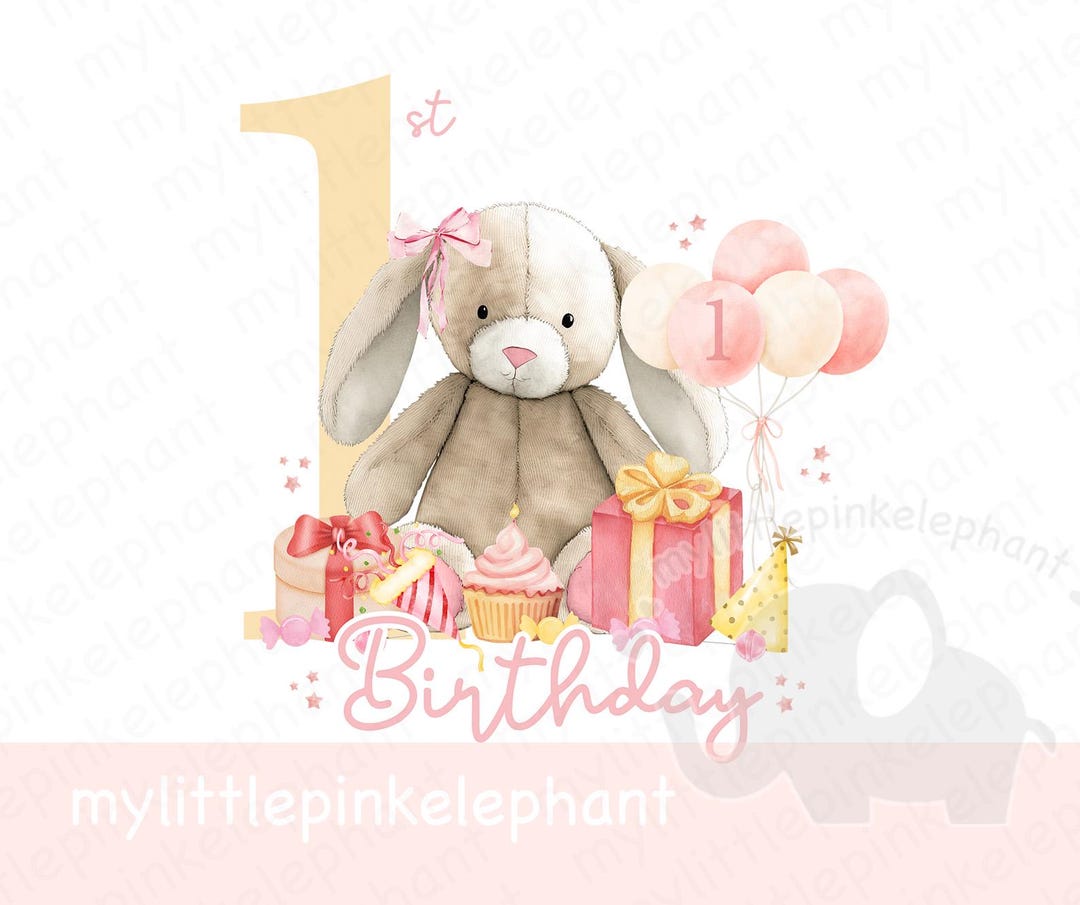 Girl Lop Ear Bunny 1st Birthday PNG, Birthday Sublimation Design, 1st ...