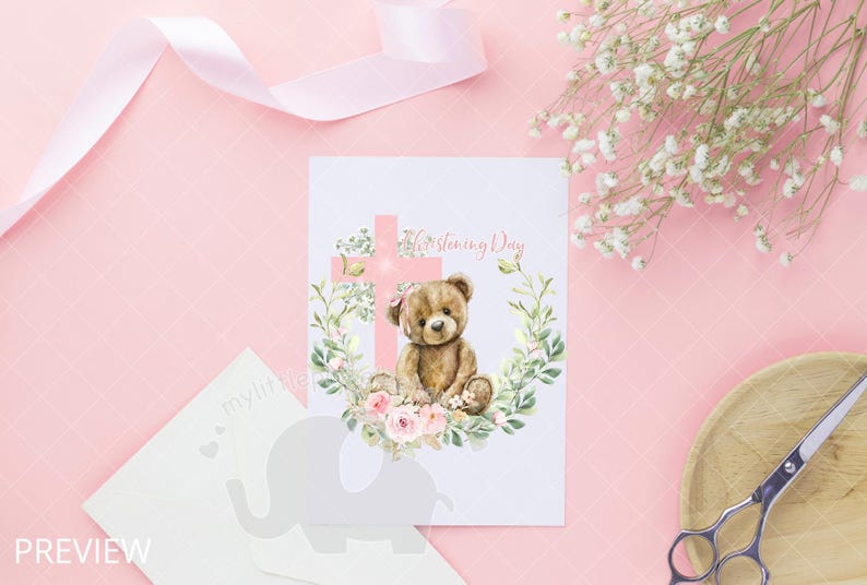 Teddy Bear Christening Baptism Naming Day Clipart PNG Sublimation, Tedd ...