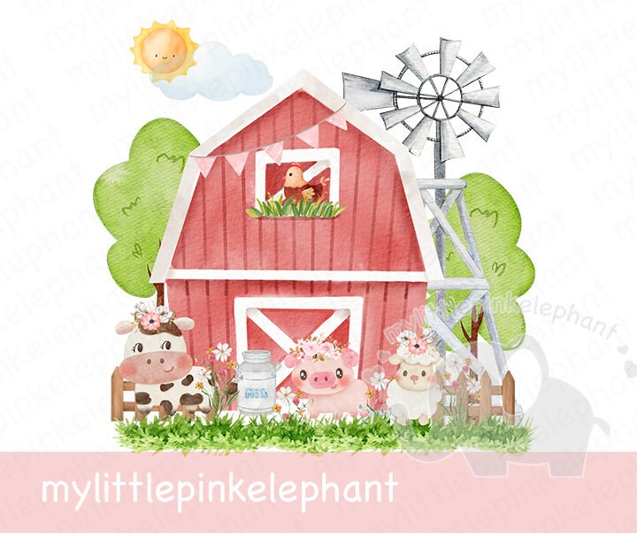 Pink Farm Animals, Baby Animals Card Designs, Kids Sublimation Design ...