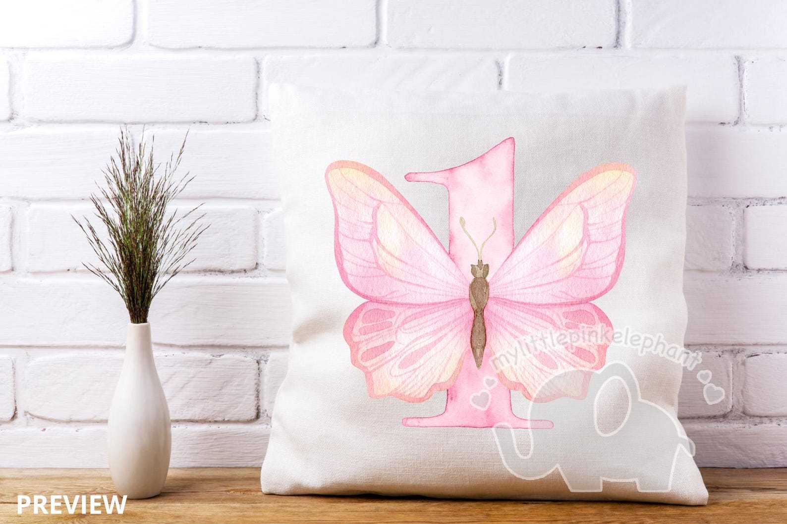 Watercolor Pink Butterfly Number 1 PNG, One Butterfly Sublimation ...