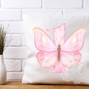 Watercolor Pink Butterfly Number 1 PNG, One Butterfly Sublimation ...