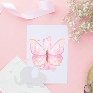 Watercolor Pink Butterfly Number 1 PNG, One Butterfly Sublimation ...