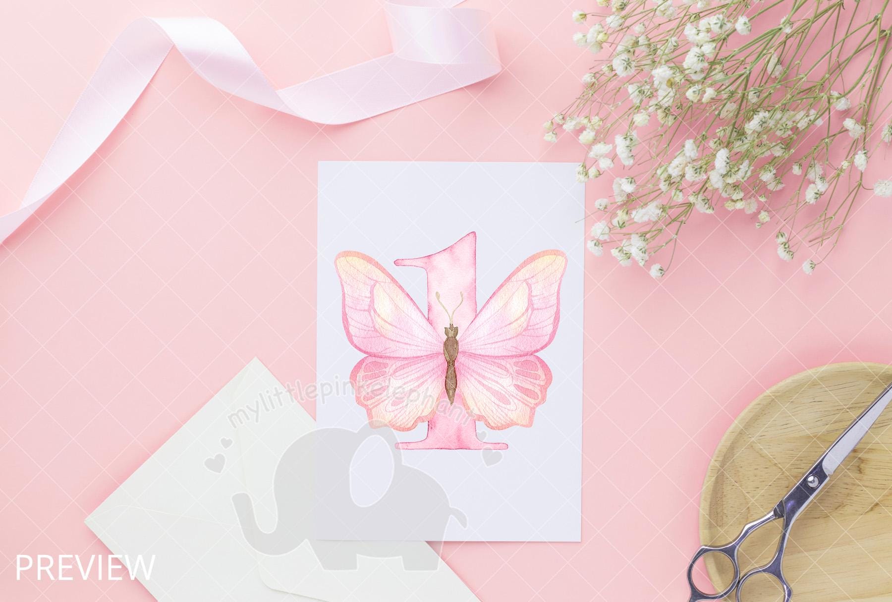 Watercolor Pink Butterfly Number 1 PNG, One Butterfly Sublimation ...