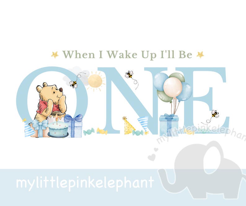 Winnie the Pooh 1st Birthday PNG, Happy Birthday Sublimation Design ...